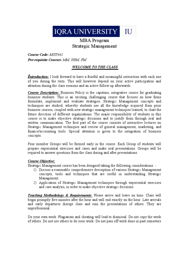 Strategic Management Pdf Strategic Management Lecture