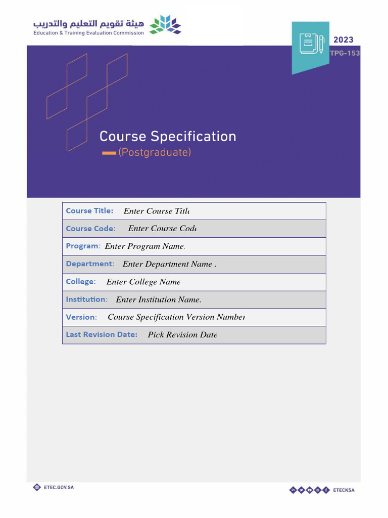 TPG-153 Course Specification PG Eng | PDF | Educational Technology | Human Communication