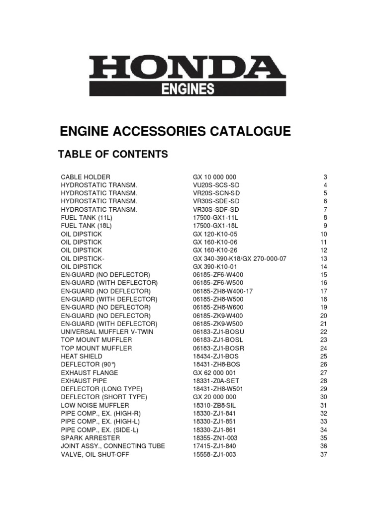 Honda GX Engine Accessories Guide | PDF | Pipe (Fluid Conveyance) | Switch
