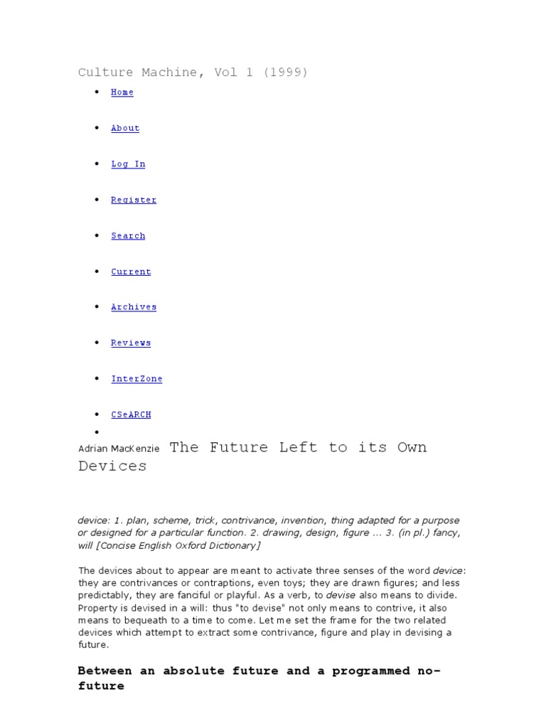 Adrian MacKenzie The Future Left To Its Own Devices | PDF | Time ...