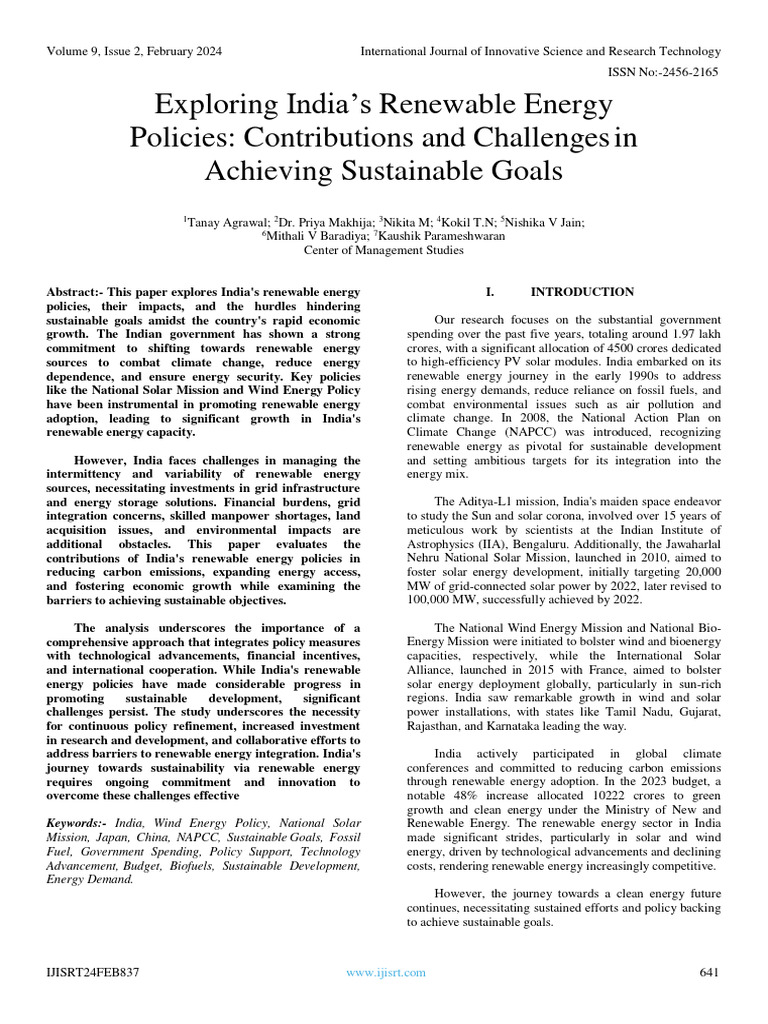 Exploring India’s Renewable Energy Policies: Contributions and ...