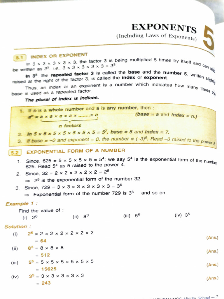 CH 5 Exponents | PDF | Exponentiation | Mathematical Objects