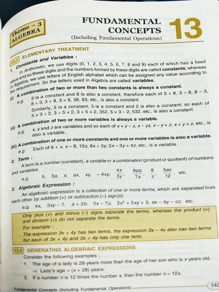 CH 13 Fundamental Concepts of Algebra | PDF