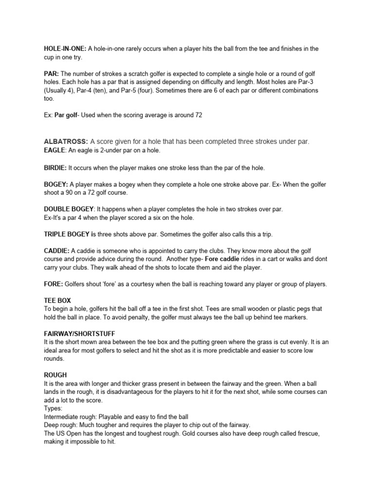 Golf Basics - Check List For Writing | PDF | Par (Score) | Golf Course