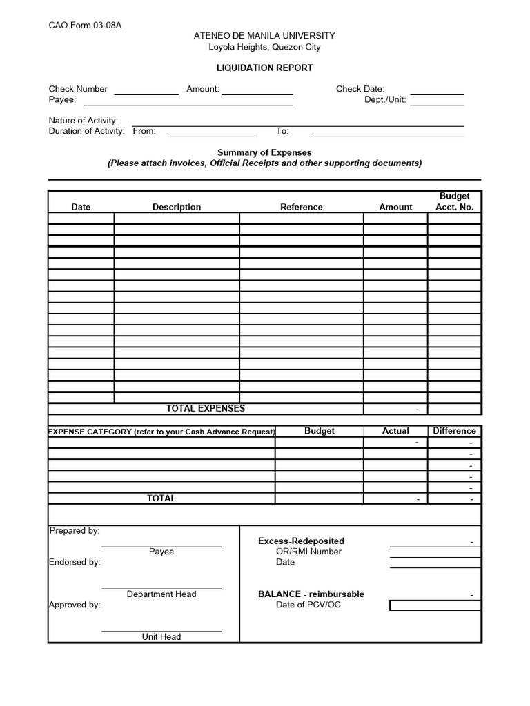 Liquidation Report Form | PDF