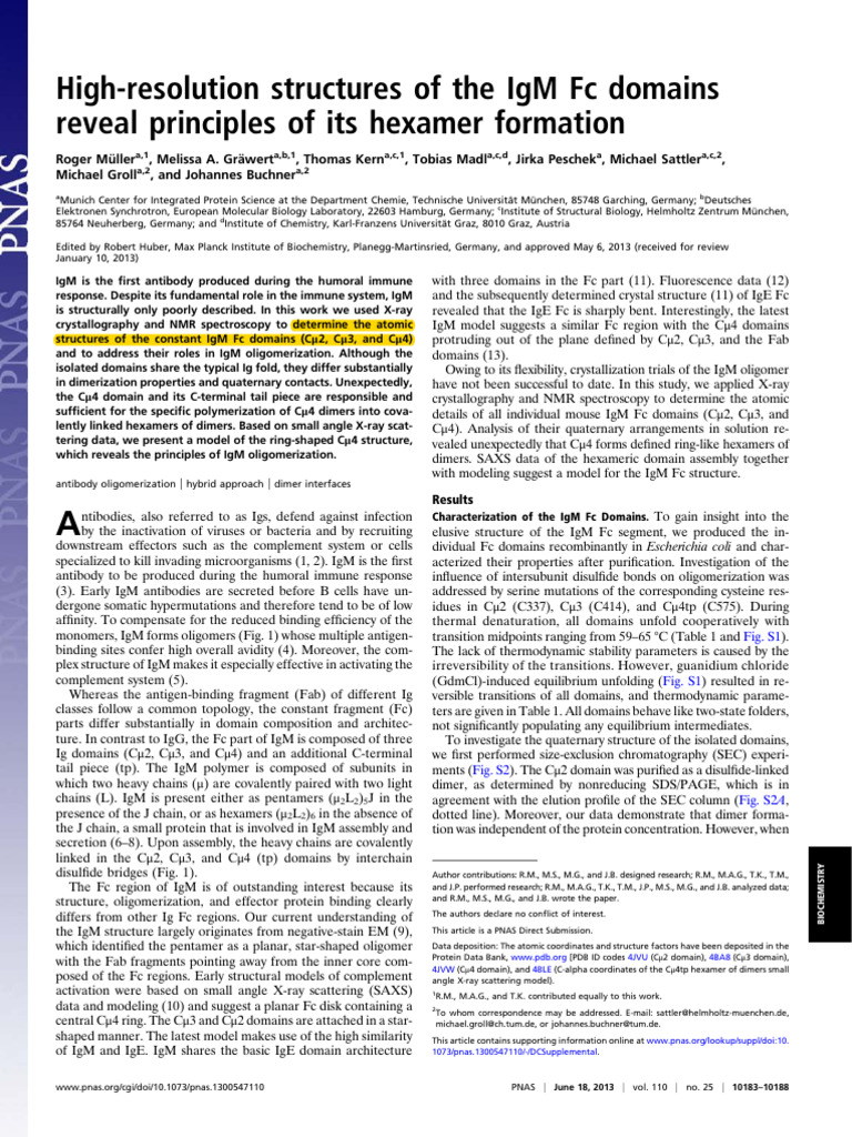 2013 High-Resolution Structures of The IgM FC Domains | PDF | Protein ...