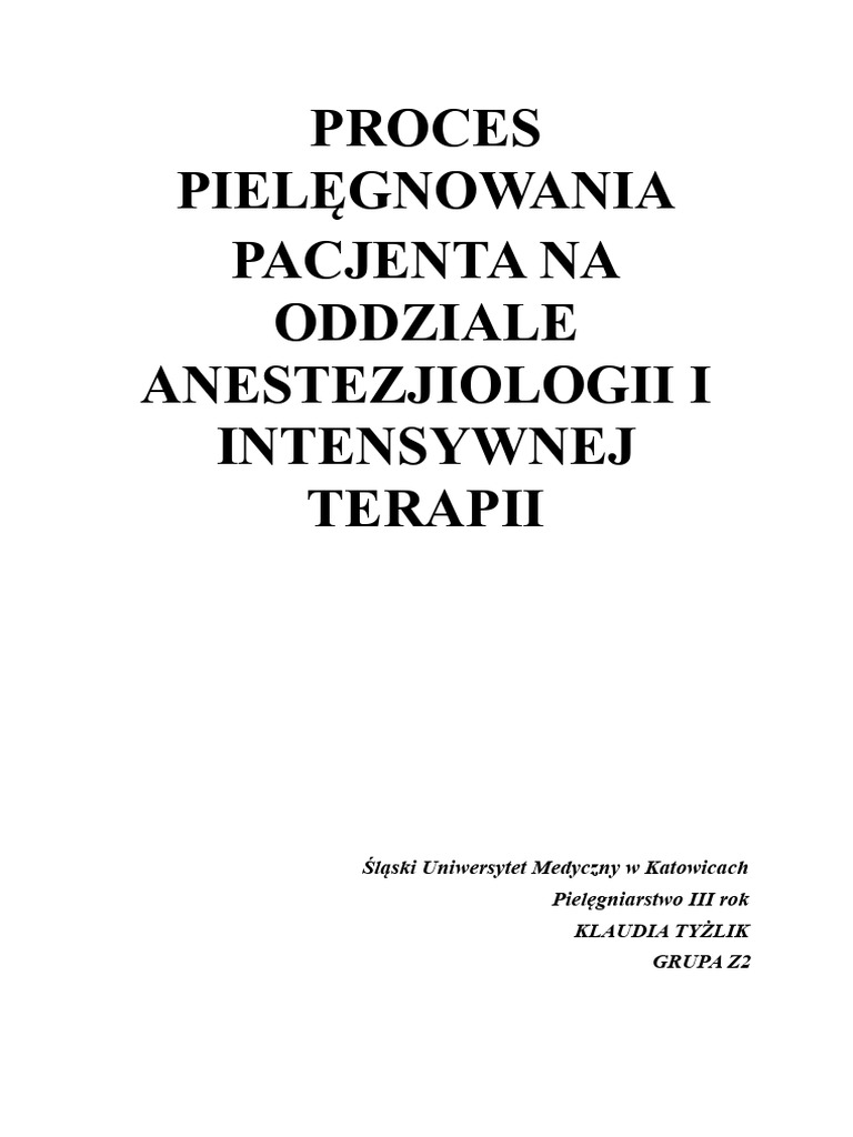PROCES PIELĘGNOWANIA Anestezja | PDF