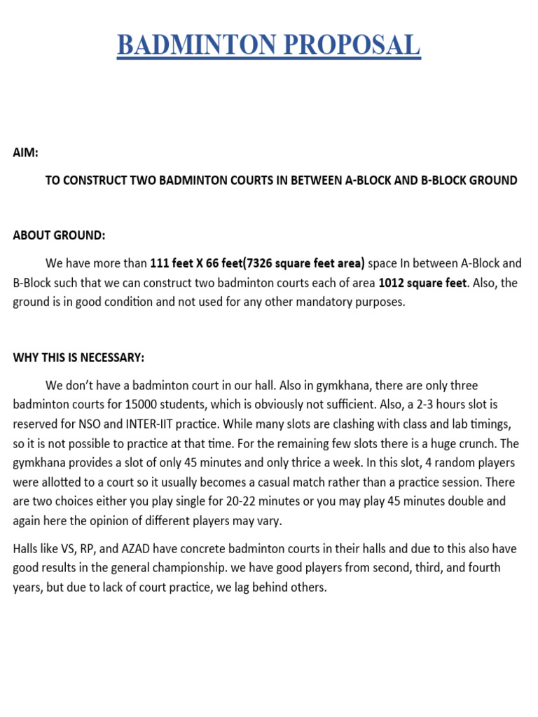 Badminton Proposal | PDF | Building Engineering | Building Materials