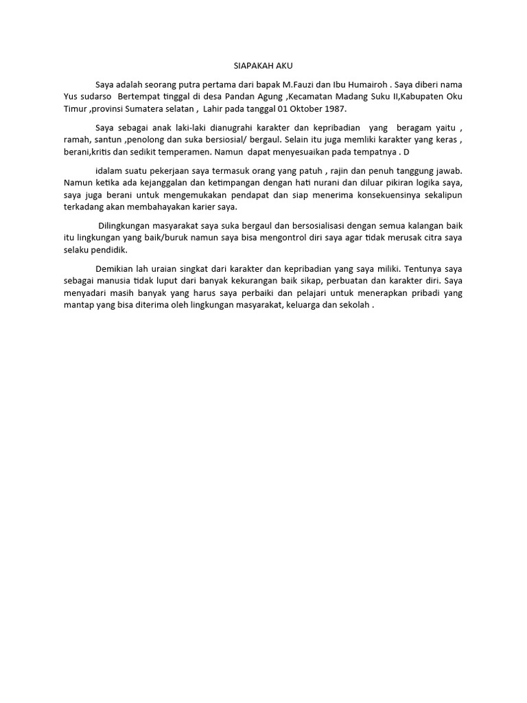 Tugas Keperibadian Siapa Aku Yus Sudarso, S.pd. | PDF | Pengembangan Diri