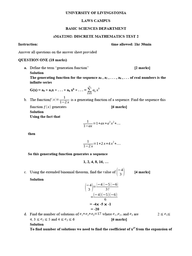 Discrete Math Test for Students | PDF | Vertex (Graph Theory) | Algebra