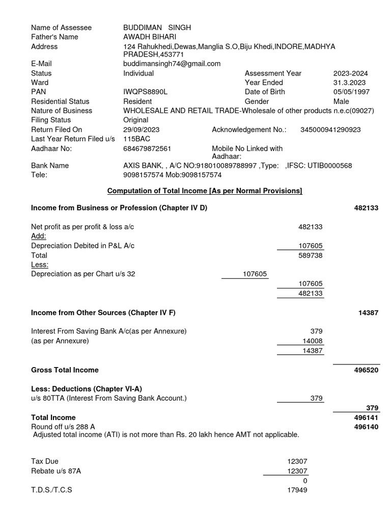 Yaari Traders Coi Fy 2022-23 | PDF | Tax Deduction | Taxes