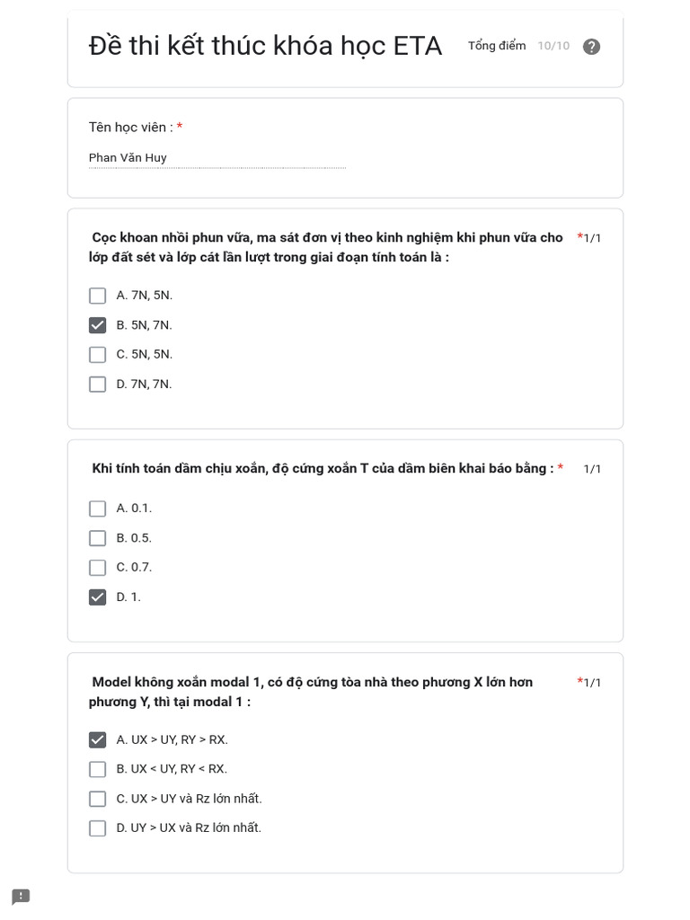 Đáp án Đề thi kết thúc khóa học ETA | PDF