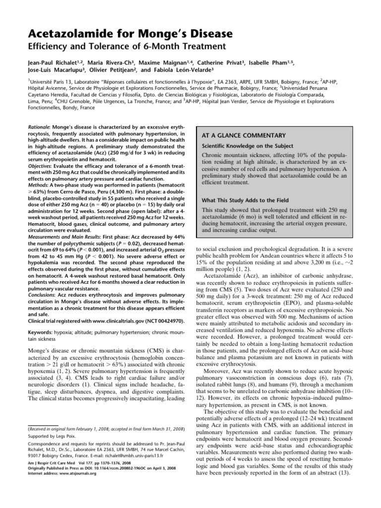 acetazolamida y enfermedad de monge | PDF | Ventricle (Heart) | Hypoxia (Medical)