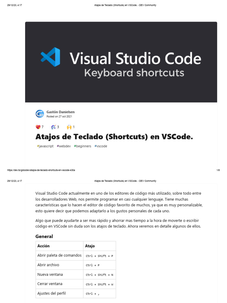 Atajos de Teclado (Shortcuts) en VSCode. - DEV Community | PDF | Interfaces gráficas de usuario ...