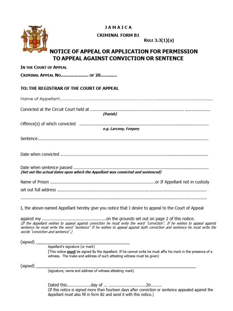 Appeal Application Form B1 | PDF | Appeal | Appellate Court