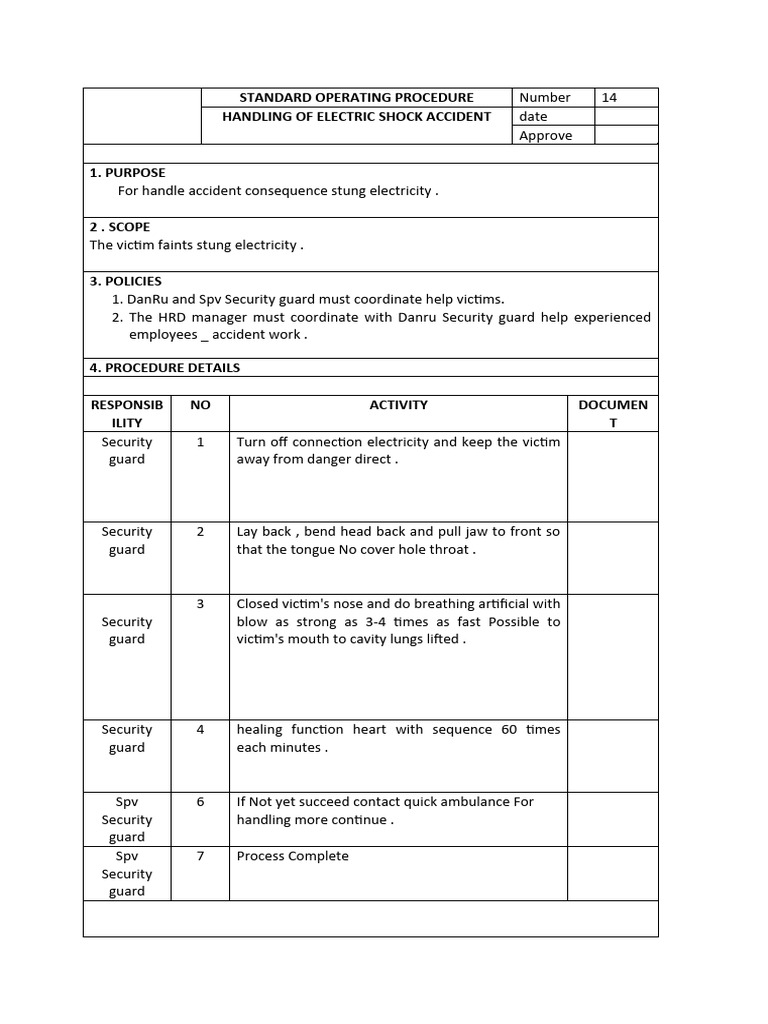Electric Shock First Aid Procedure | PDF | Respiration | Respiratory System