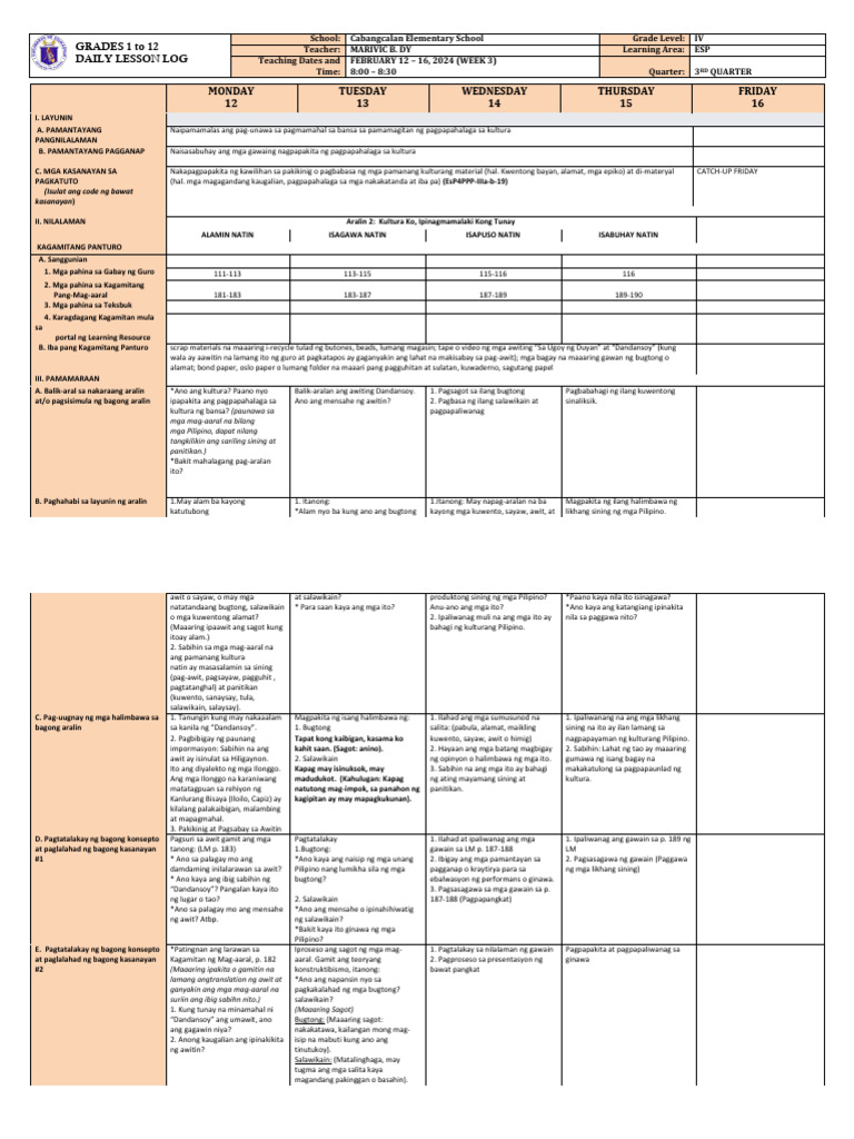 DLL - Esp 4 - Q3 - W3 | PDF