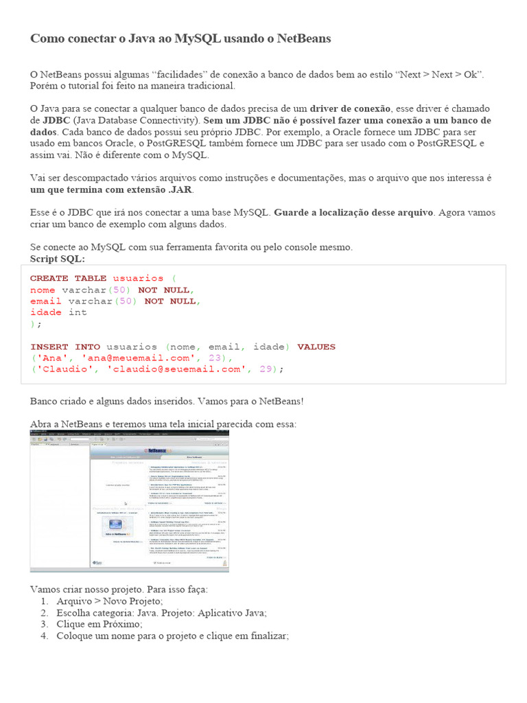 Conexão Java MySQL no NetBeans | PDF | NetBeans | Aplicativos e Software