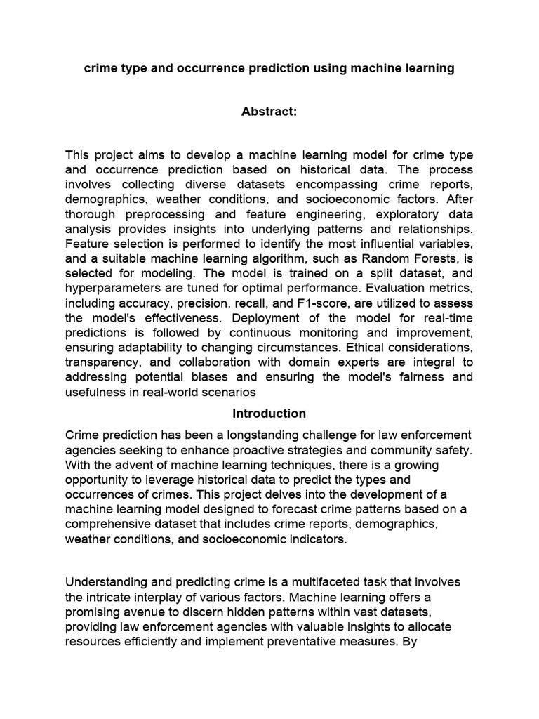 Crime Type and Occurrence Prediction Using Machine Learning | PDF ...