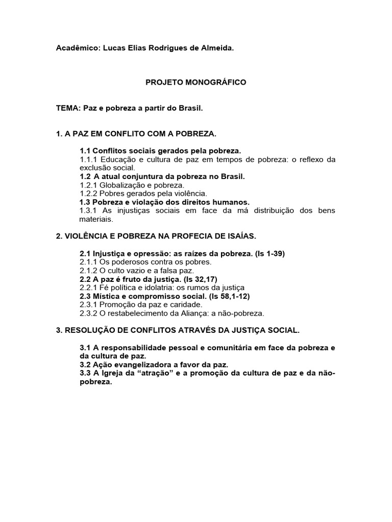 PROJETO 01 Pobreza e Paz | PDF