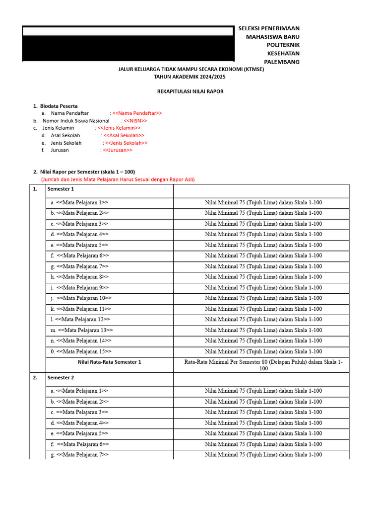 Template Rekap Nilai Rapor KTMSE 2024 | PDF
