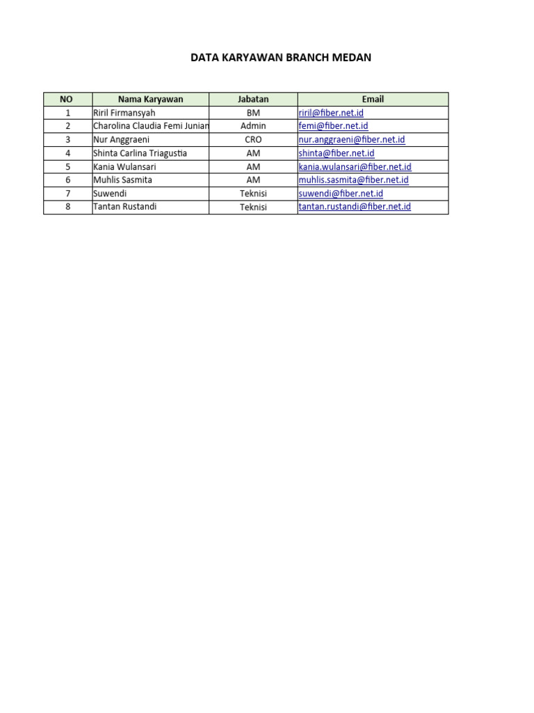 Data Karyawan Fibernet Medan | PDF