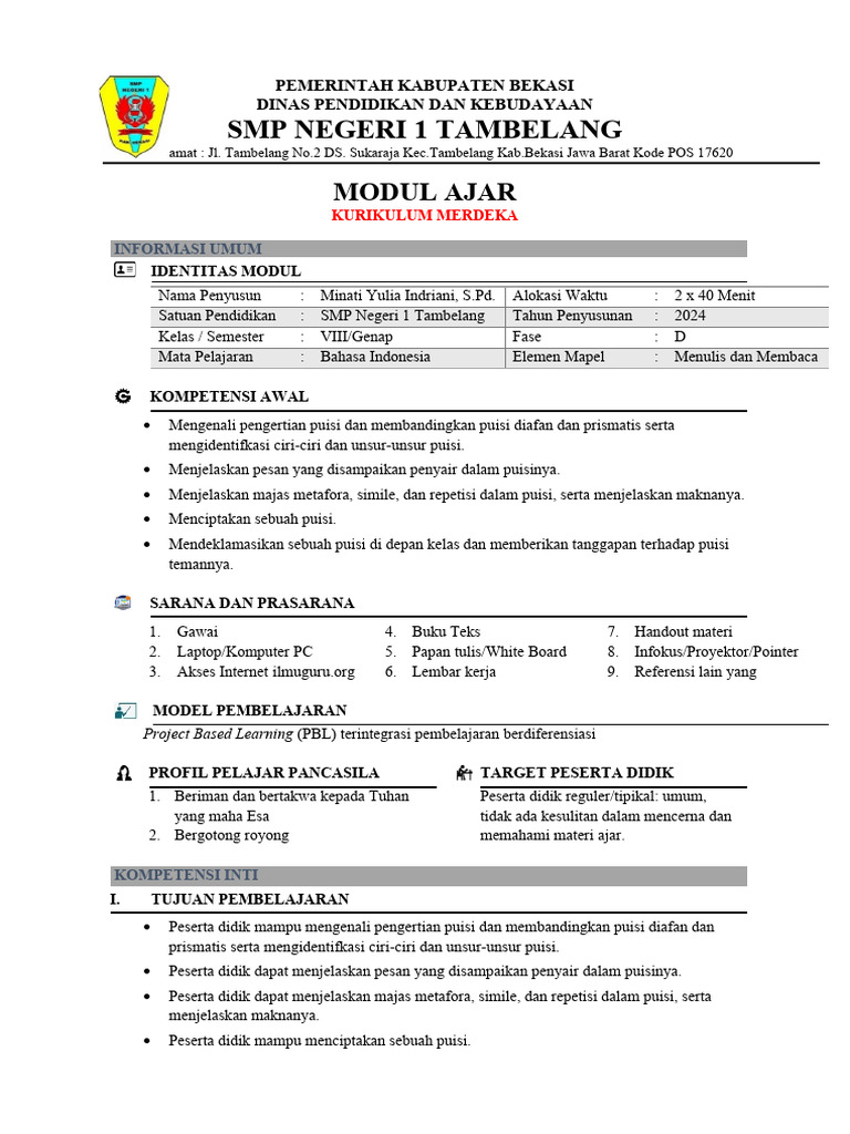 Modul Ajar PMM 2024 | PDF