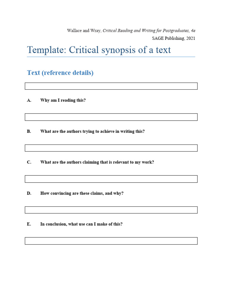 Critical Synopsis Template | PDF
