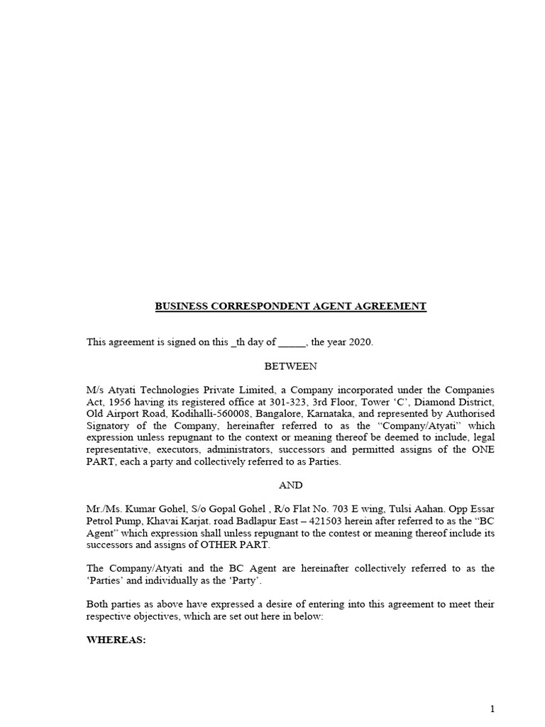 Bank of Baroda BC Agent Agreement | PDF | Indemnity | Banks