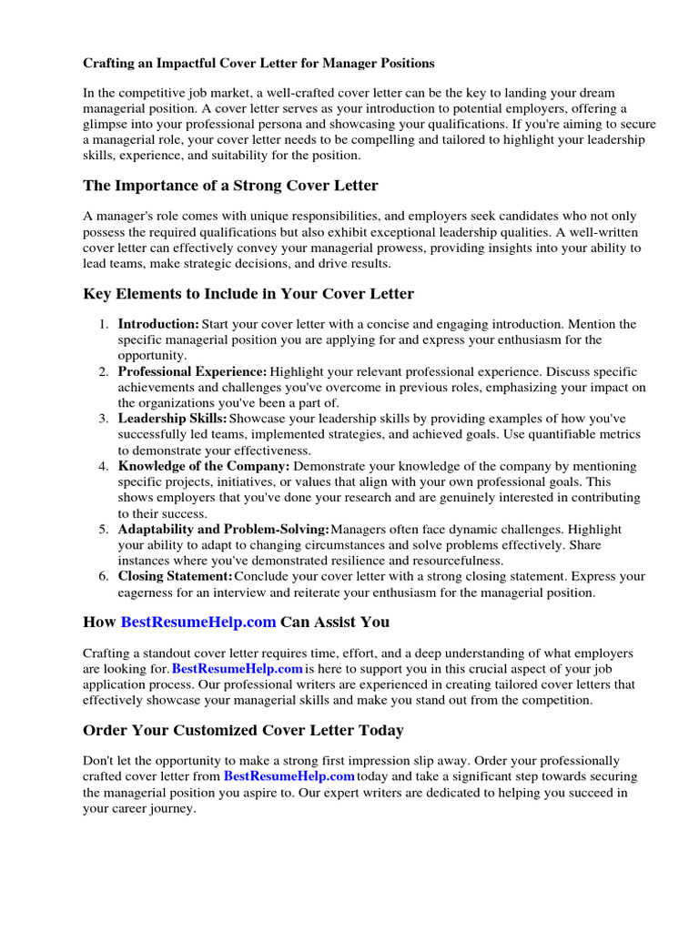 Cover Letter For Manager Position in Same Company | PDF | Résumé ...