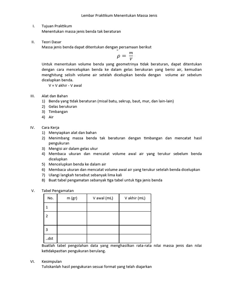 Praktikum Menentukan Massa Jenis Benda | PDF | Sains & Matematika