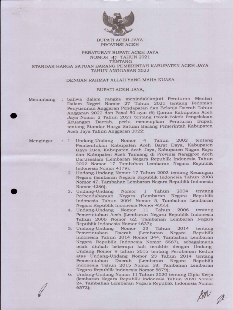 Uploads Bnok Dokumen Uu 2022 01 PERATURAN BUPATI ACEH JAYA NOMOR 47 TAHUN 2021 TENTANG STANDAR ...