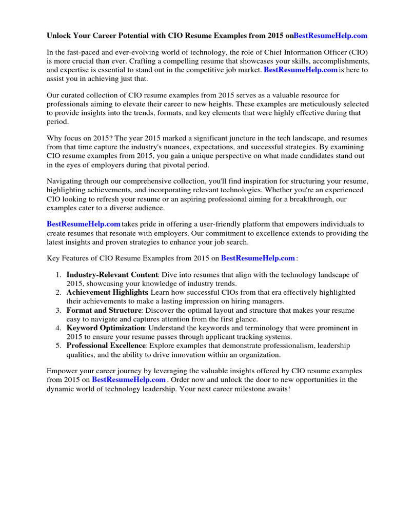 CIO Resume Examples from 2015 Guide | PDF