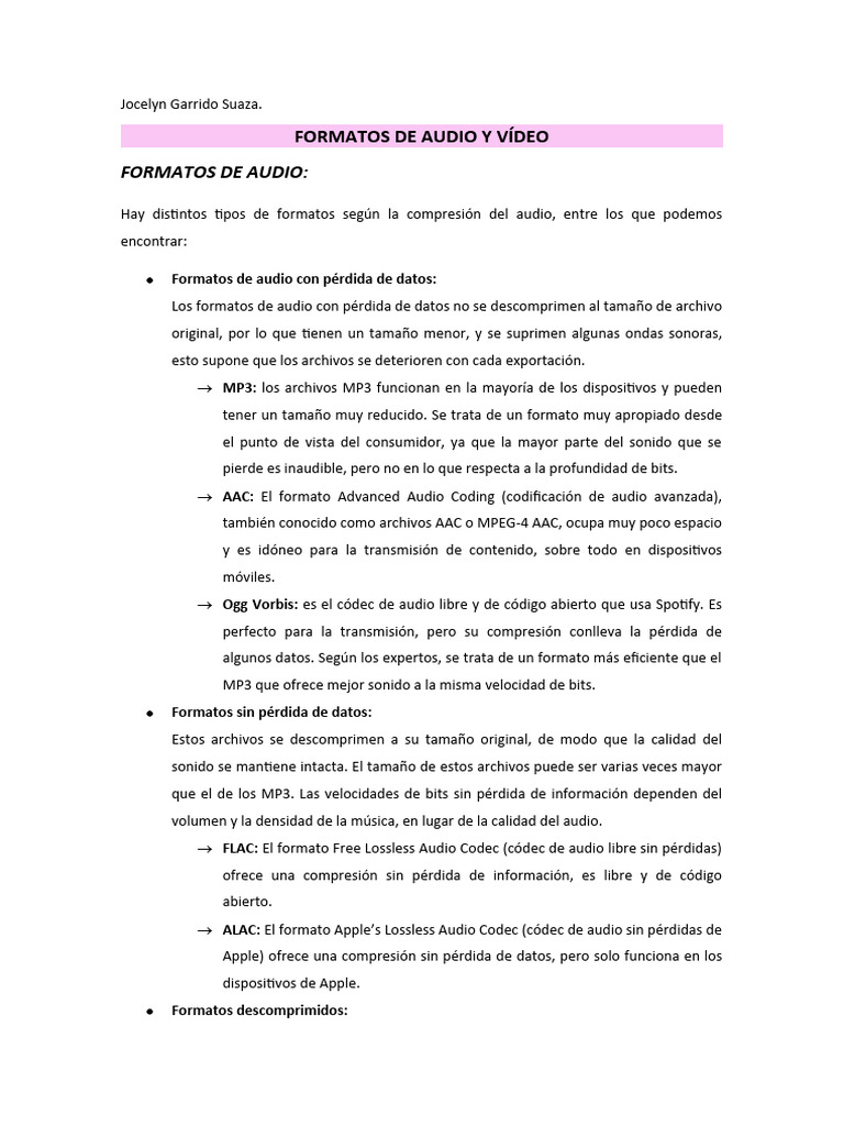 Guía de Formatos de Audio y Vídeo | PDF | Compresión de datos ...