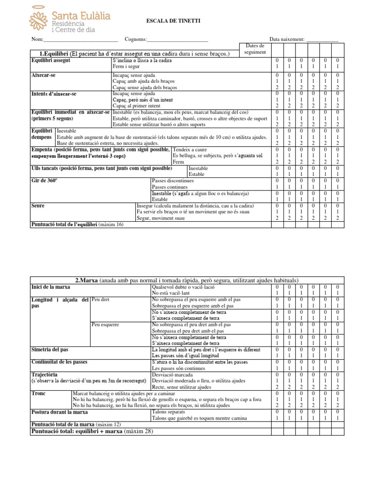 Escala de Tinetti | PDF