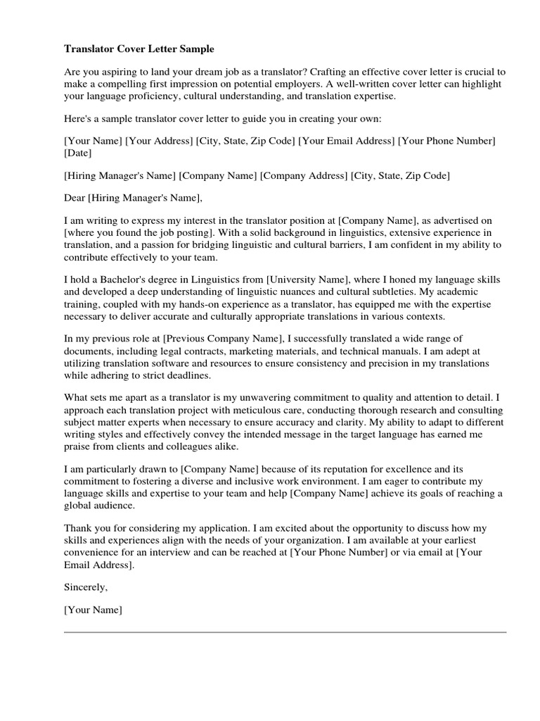 Translator Cover Letter Sample | PDF | Résumé | Translations