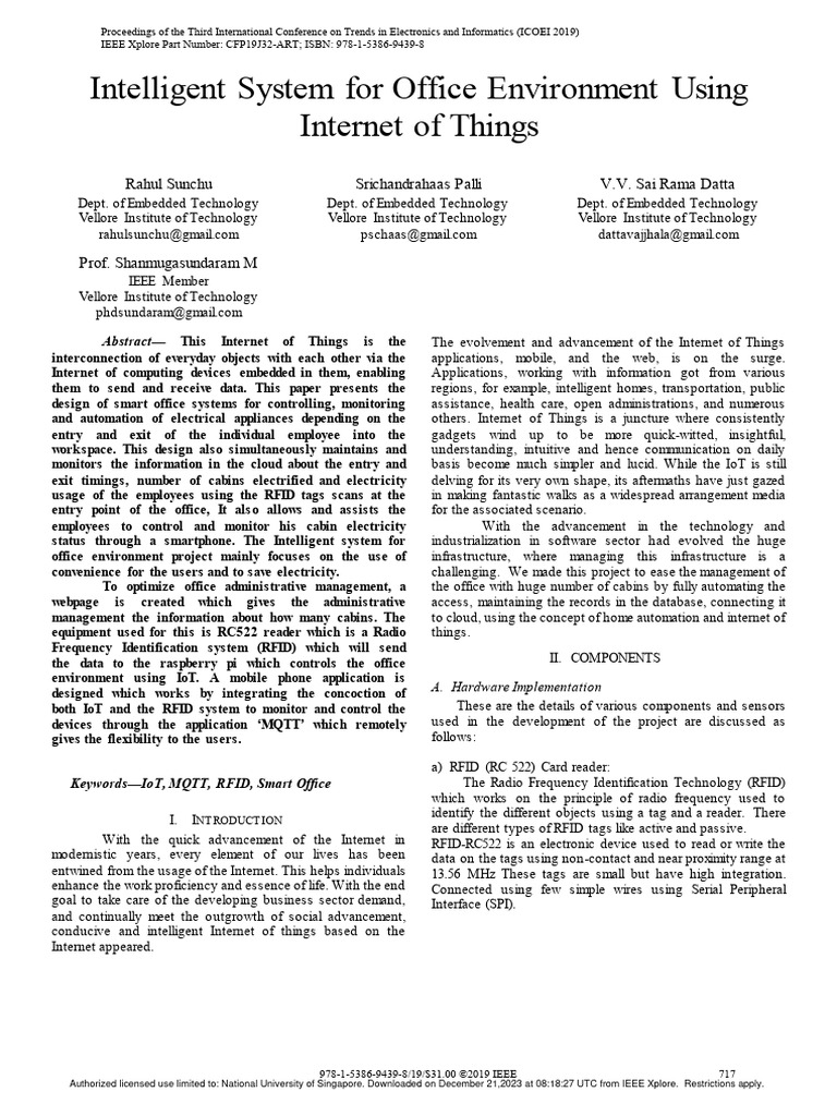 Intelligent System For Office Environment Using Internet of Things | PDF | Internet Of Things ...