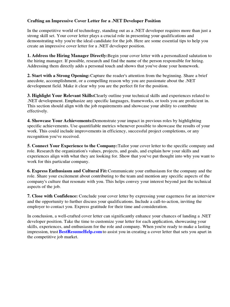 Cover Letter For Net Developer Position | PDF | Career & Growth