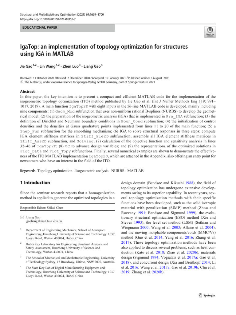 Gao Et Al. - 2021 - IgaTop An Implementation of Topology Optimization For Structures Using IGA ...