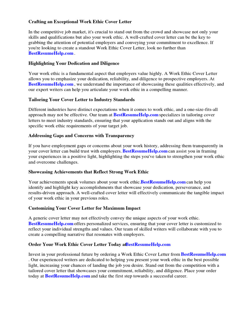 Work Ethic Cover Letter | PDF | Résumé | Social Media