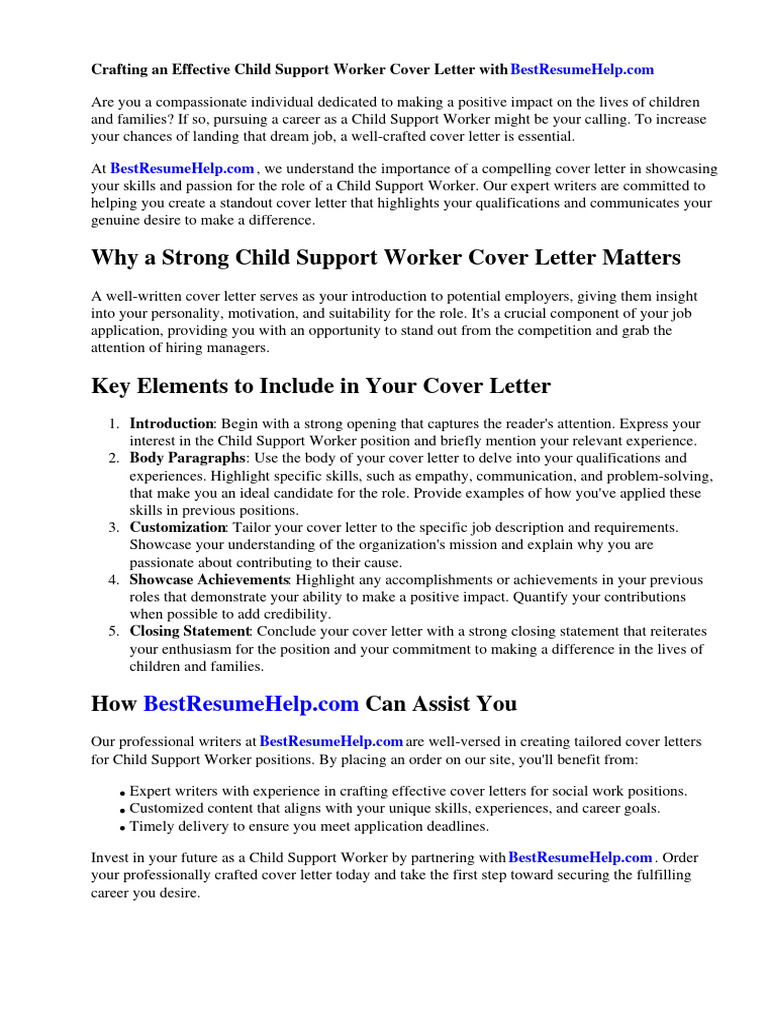 Child Support Worker Cover Letter | PDF | Empathy | Mental Health