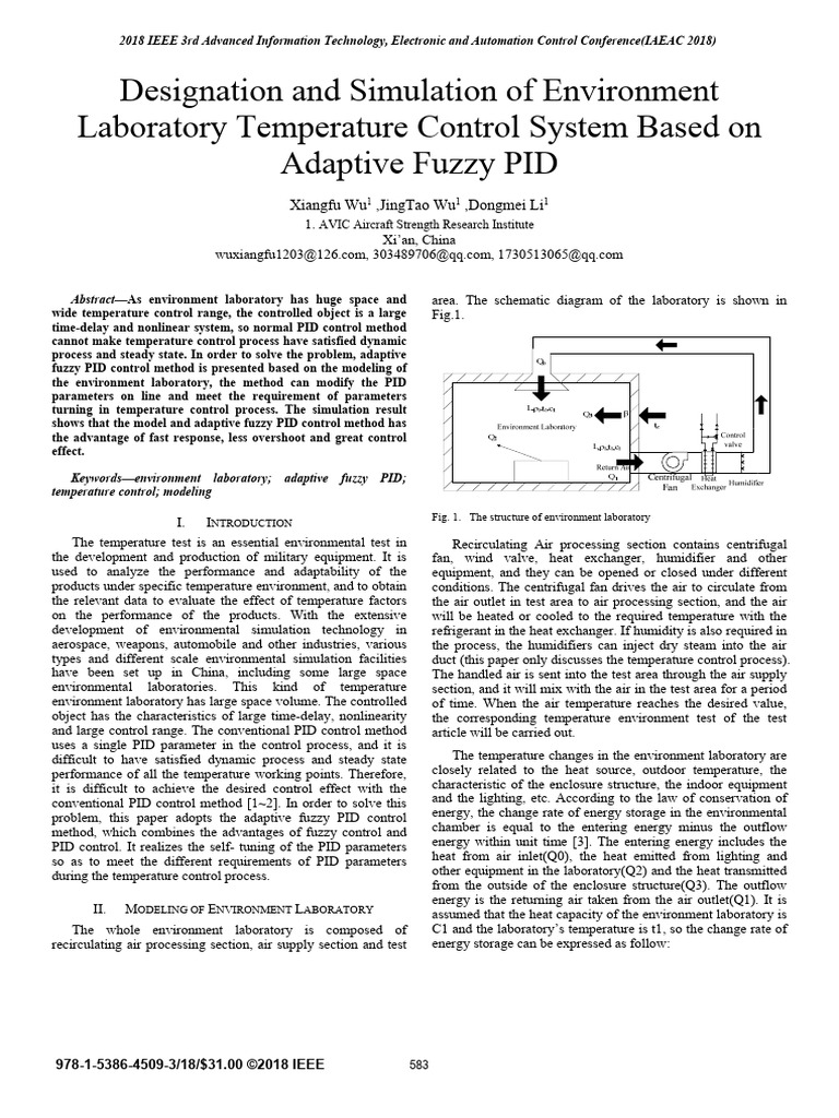 Designation and Simulation of Environment Laboratory Temperature Control System Based On ...