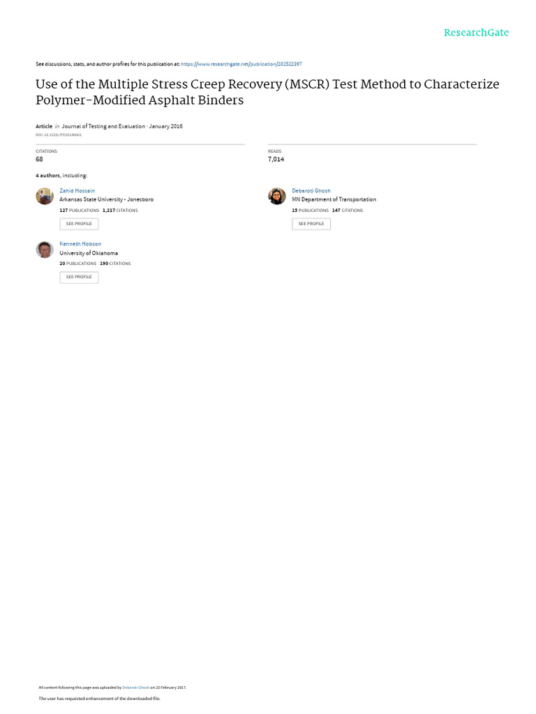 ASTM JTE MSCR Paper | PDF | Viscoelasticity | Creep (Deformation)