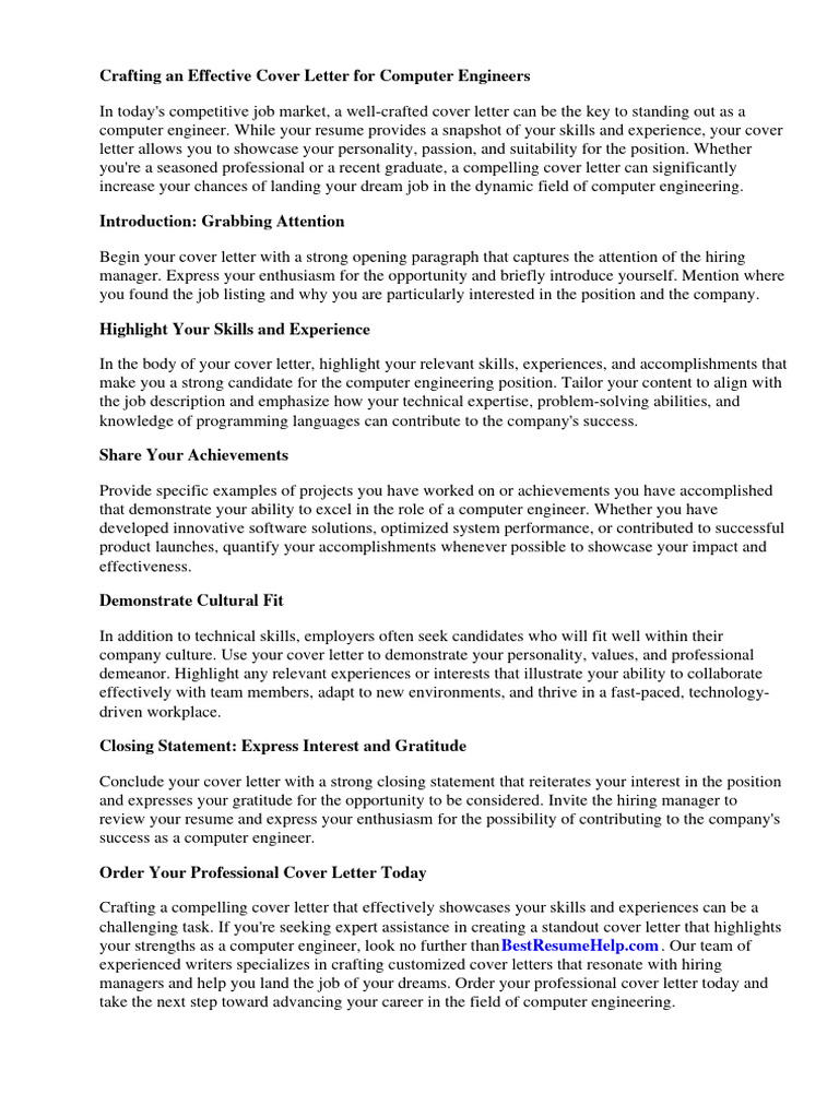 Cover Letter For Computer Engineer | PDF | Résumé | Experience