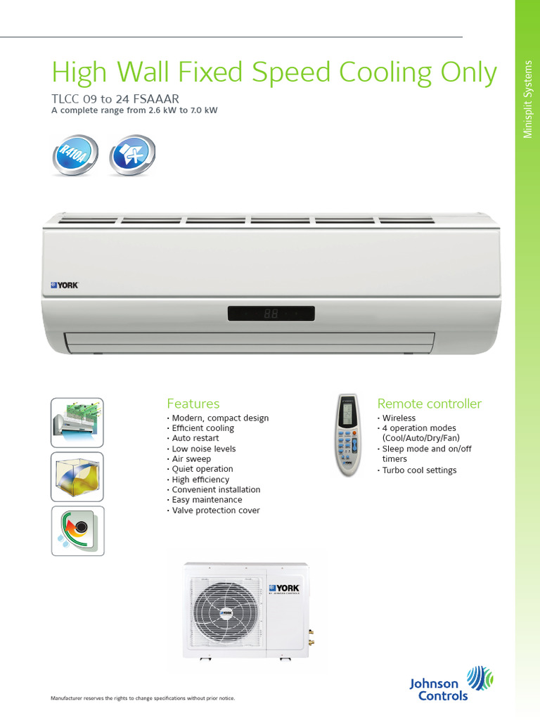York Split System Specifications | PDF | Air Conditioning | Temperature