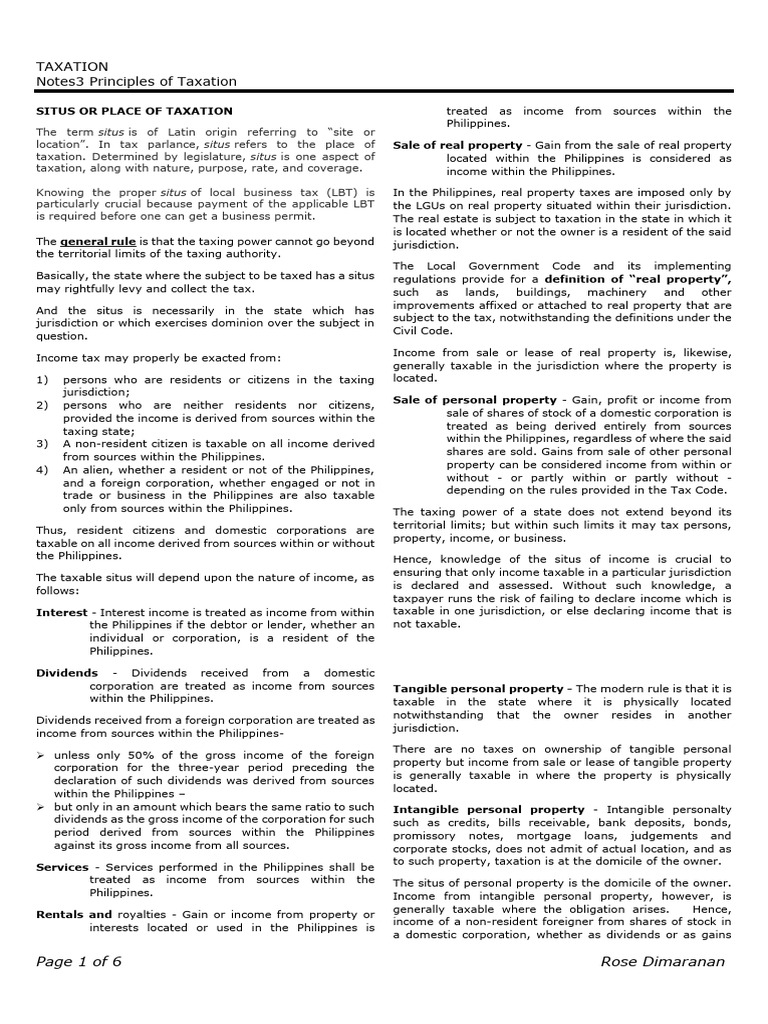Notes3 - Basic Concepts and Principles in Taxation | PDF | Double ...
