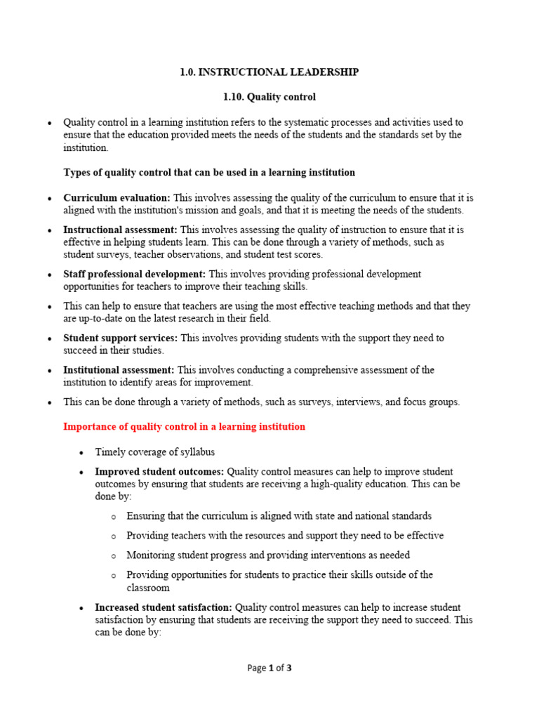 Quality Control | PDF | Educational Assessment | Teachers
