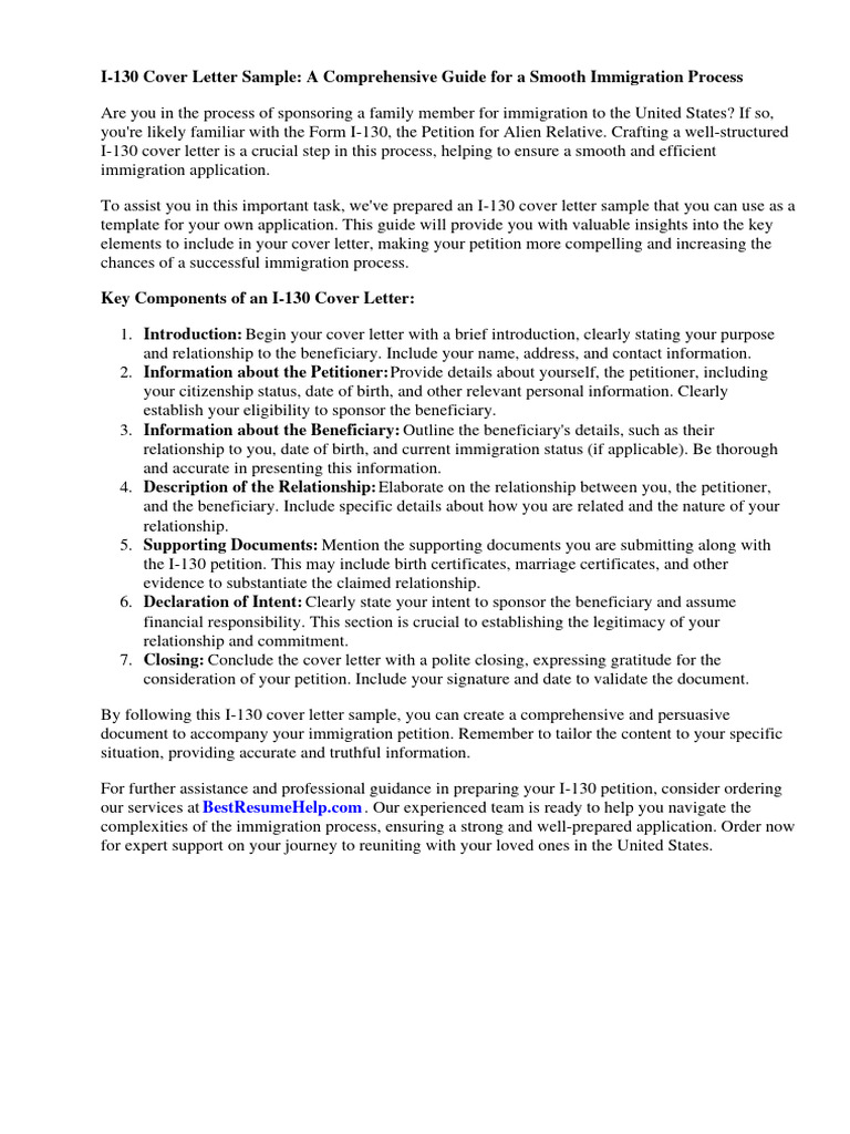I 130 Cover Letter Sample | PDF | United States Citizenship And ...