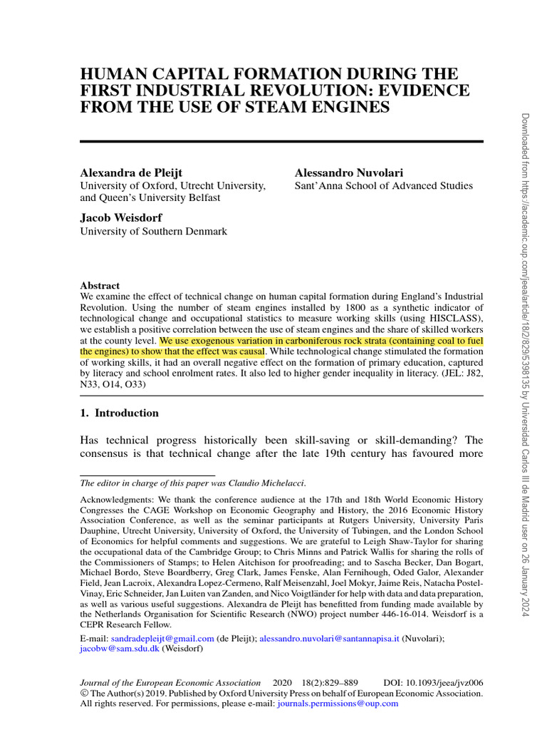 De Pleijt Et Al. (2020 JEEA) Human Capital Formation During The First Industrial Revolution ...
