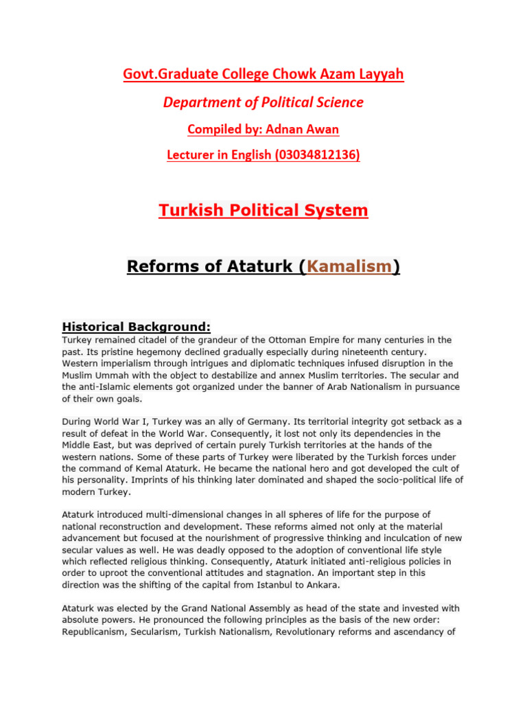 Turkish Political System | PDF | Mustafa Kemal Atatürk | Constitution